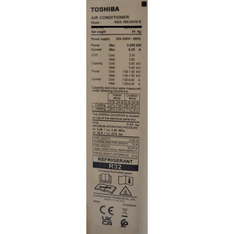 TOSHIBA Unité Extérieure Climatiseur Réversible 5.4kW Yukai Mono-Split - RAS-18E2AVG-E