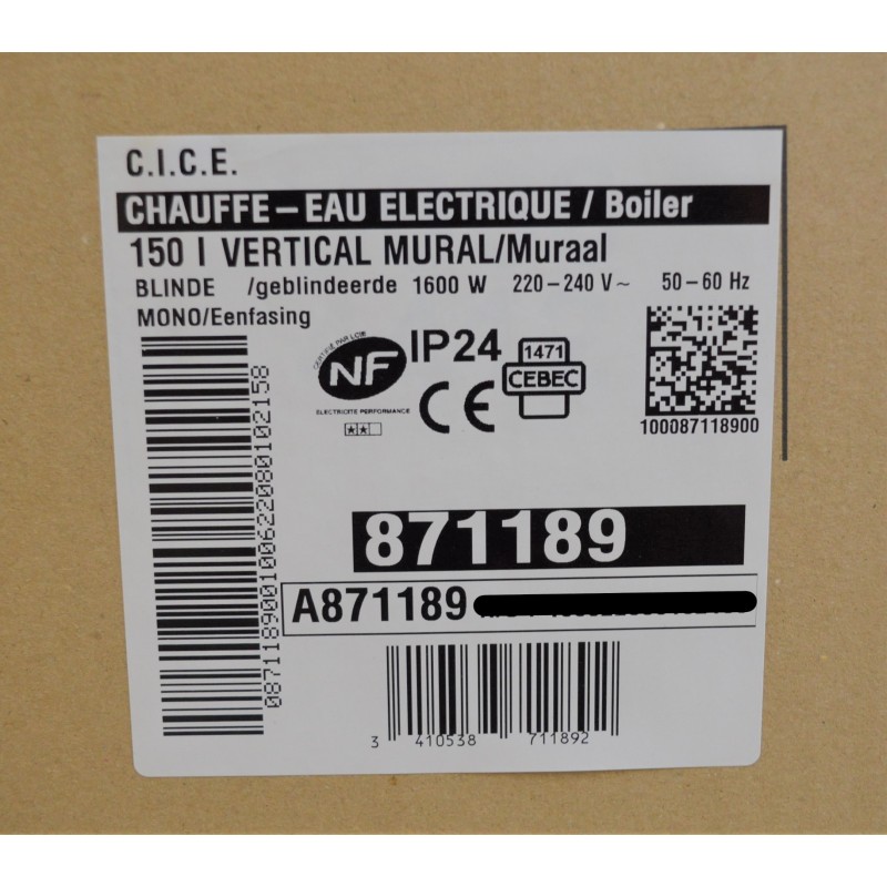 CICE - Chauffe-Eau Electrique 150L Blindé Vertical Mural - 871189