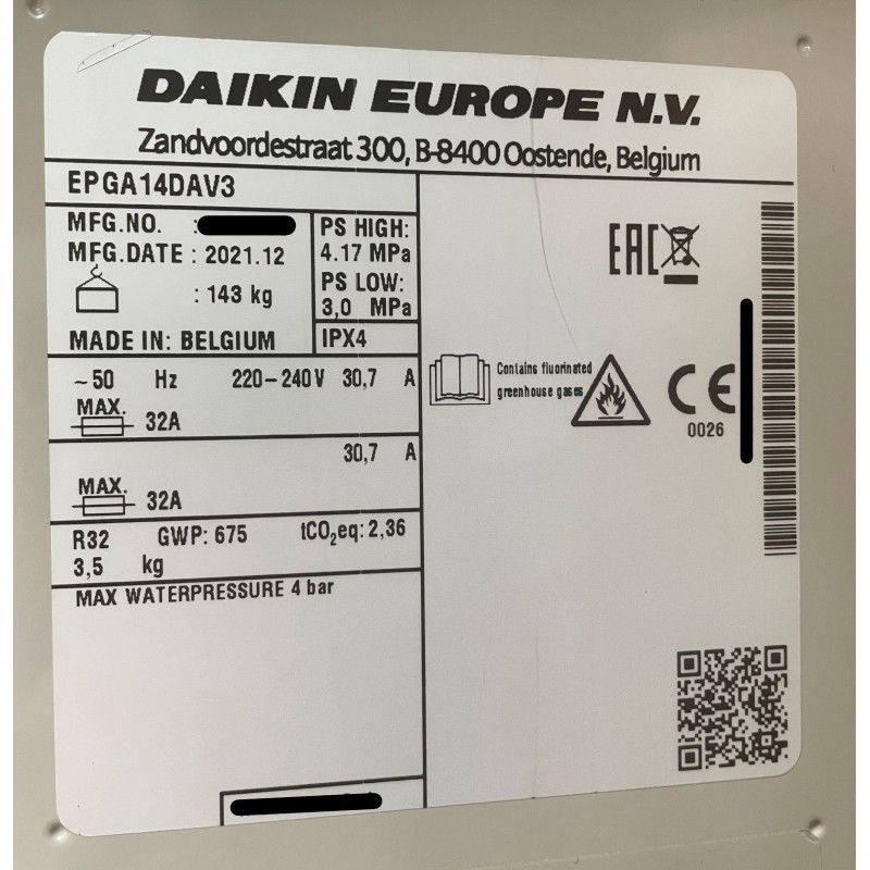 DAIKIN - Unité Extérieure de Pompe à Chaleur Air/Eau 14kW - EPGA14DAV3