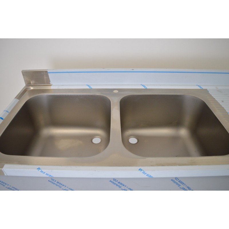 7L2GD180DTS - Table de Plonge en Inox 2 Cuves 50x50cm Egouttoir Droite