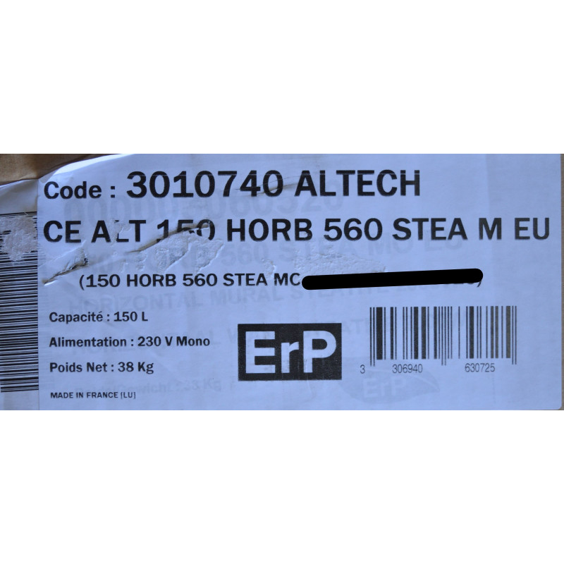 ALTECH - Chauffe-Eau Électrique 150L Ø560mm Horizontal Mural - 3010740