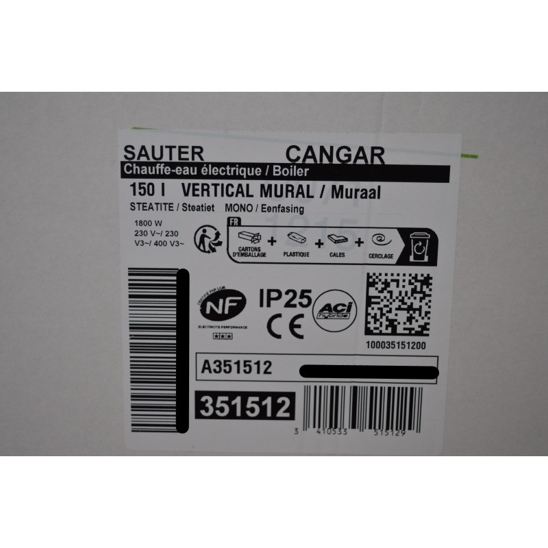 SAUTER Chauffe-Eau Electrique 150L Cangar ACI Hybride Stéatite 351512