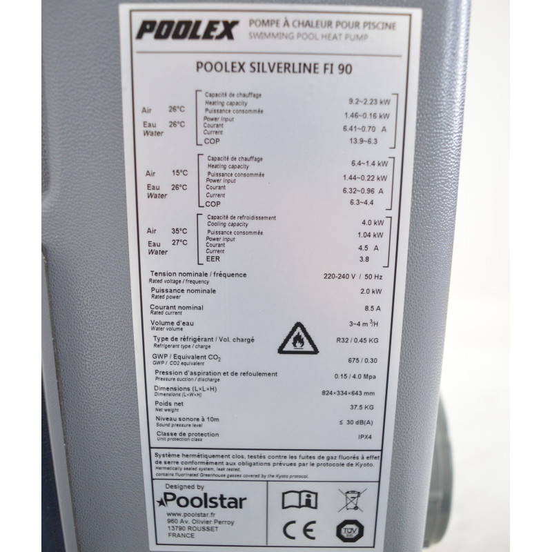 POOLSTAR Pompe à Chaleur Piscine 9kW Poolex Silverline Fi90 PC-SLP090N