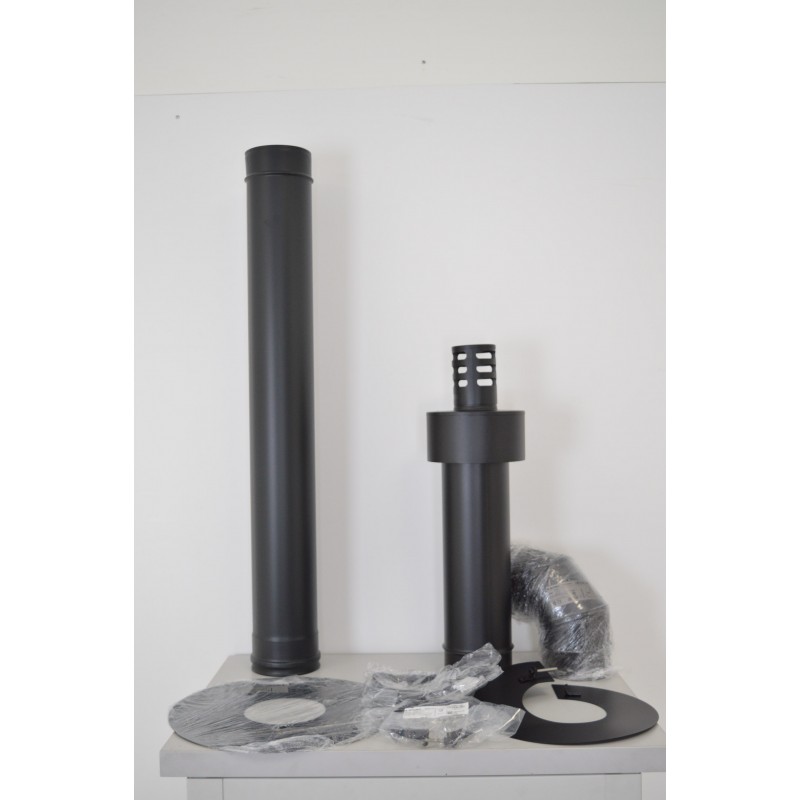 DINAK - Kit Horizontal Conduit de poêle Etanche Diflux Noir Sortie Sup