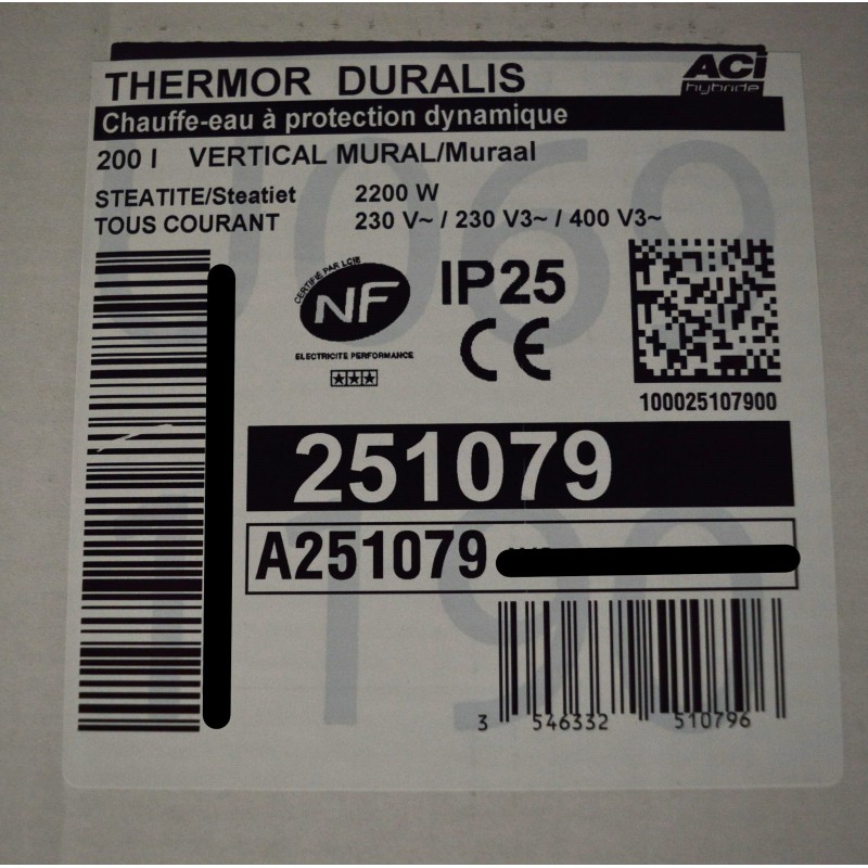 THERMOR - Chauffe-Eau Electrique 200L Duralis ACI Hybride Mural 251079