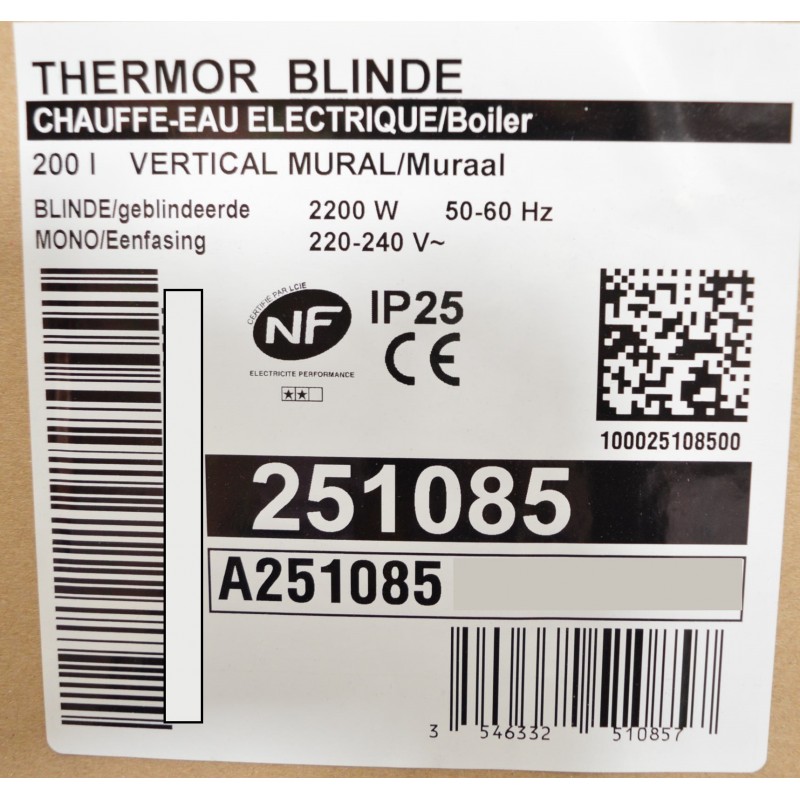 THERMOR - Chauffe-Eau Electrique 200L Vertical Mural Monophasé 251085