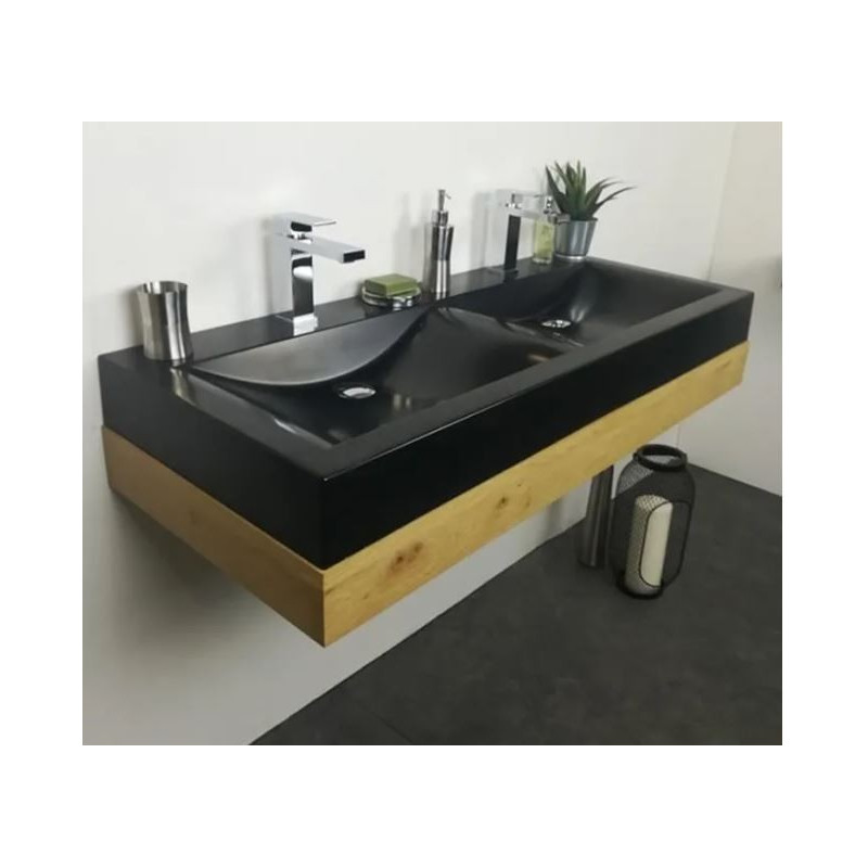 Vasque Poser Noir 90 Cm En Pierre De Synth Se Amelya Va Gc 013n