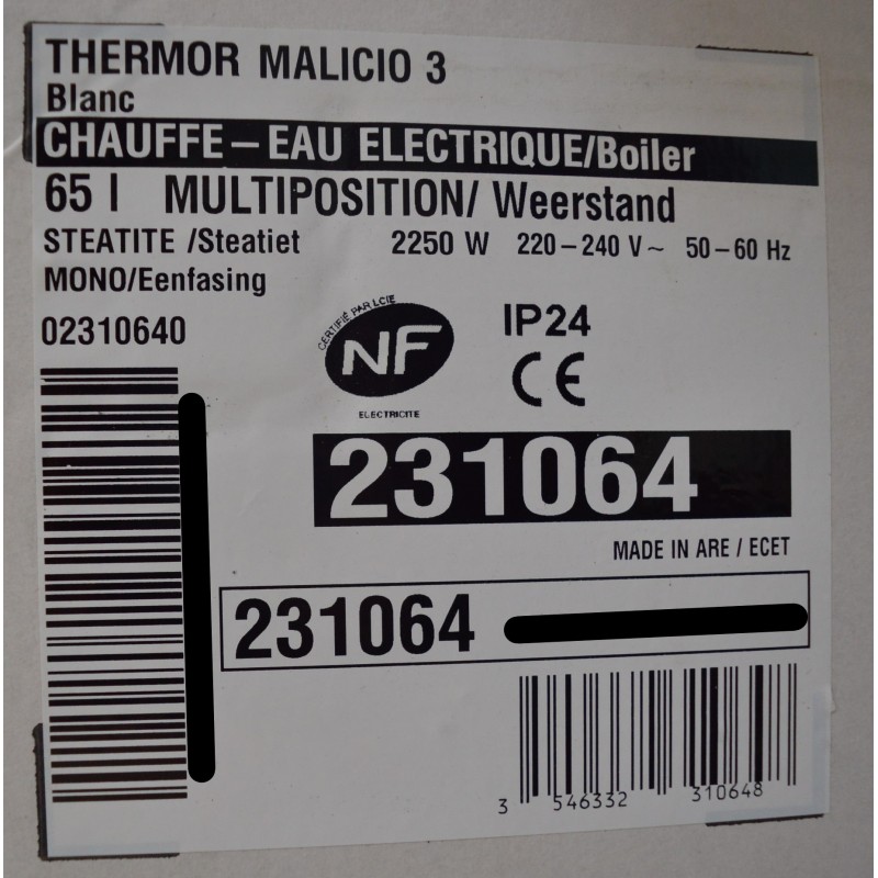 THERMOR - Chauffe-Eau Electrique Plat 65L Malicio 3 Stéatite - 231064