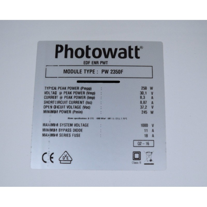 PHOTOWATT 2 Panneaux Solaires Photovoltaïque 250W Surimposé KITPOO357