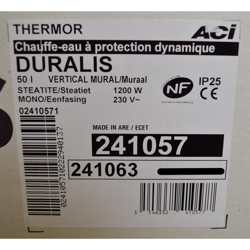 THERMOR - Chauffe-Eau Électrique 50L Duralis ACI Hybride Mural 241057