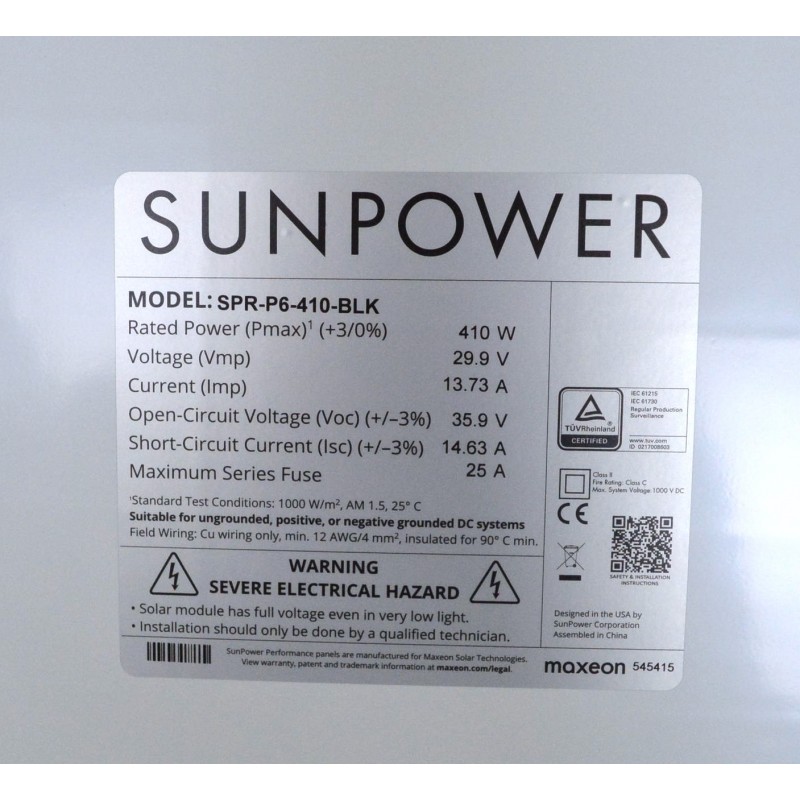 SUNPOWER - Panneau solaire Photovoltaïque 410W P6 - SPR-P6-410-BLK