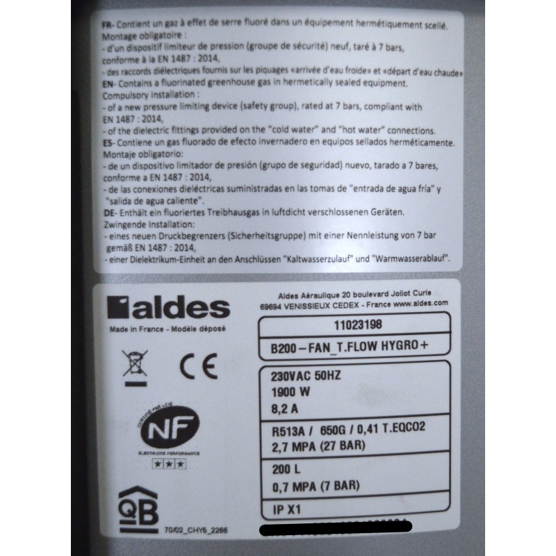 ALDES - Chauffe-Eau Thermodynamique 200L TFlow Hygro Connecté 11023385