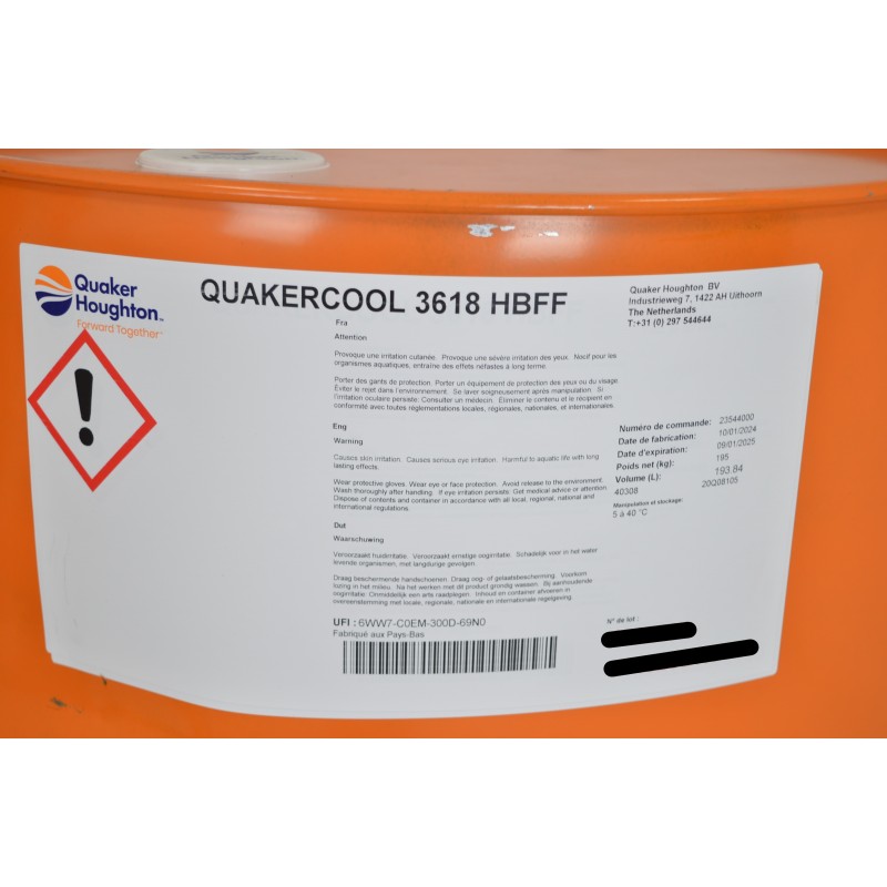 TTA QUAKERCOOL - Fût Bidon de 195kg Fluide d'usinage Huile - 3618-HBFF