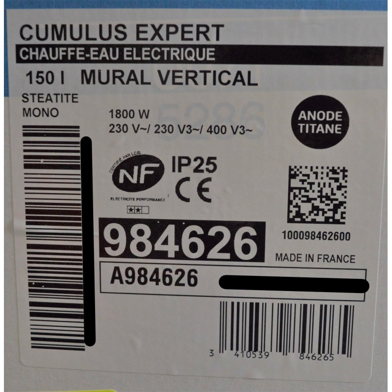 CUMULUS EXPERT - Chauffe-eau Électrique 150L Stéatite Vertical 984626
