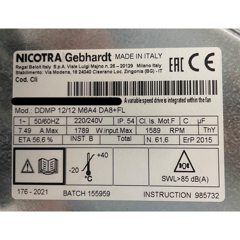 NICOTRA GEBHARDT - Ventilateur Centrifuge - DDMP 12/12 M6A4 DA8+FL