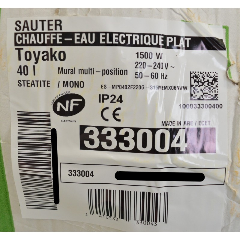 SAUTER - Chauffe-Eau Électrique Plat 40L Toyako Stéatite - 333004