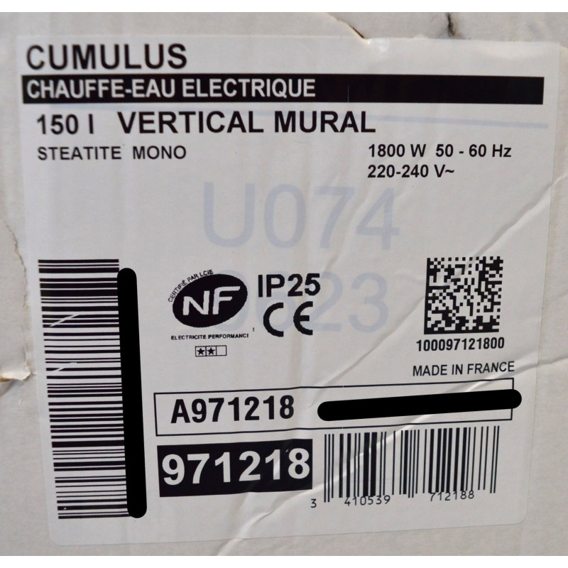 CUMULUS - Chauffe-Eau Électrique 150L Stéatite Vertical Mural - 971218